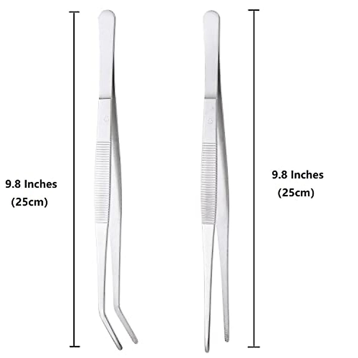 Miupoo Long Handle Stainless Steel Paint Straight and Curved Tweezers Nippers,Extra Long Precision Craft Tweezers Set with Serrated Tips,Silver,2 pieces,9.8Inches