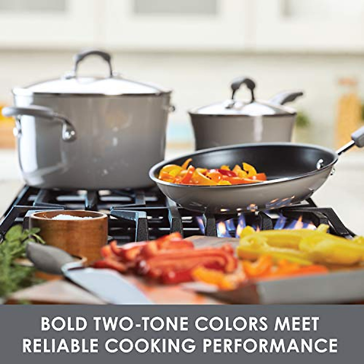 Rachael Ray Brights Nonstick Cookware Pots and Pans Set, Sea -Salt Gray