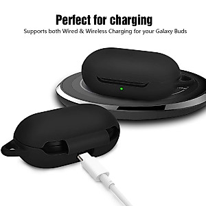 AIRSPO Silicone Case Cover for Galaxy Buds+ Plus(2020)/Galaxy Buds(2019) Samsung Galaxy Earbuds Protective Skin with Carabiner Keychain (Black)