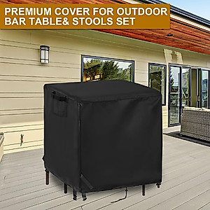 Guisong Waterproof Cover for Best Choice Products 5 Piece Outdoor Wicker Table Set, Protective Cover for Outdoor Bar Table and Stools Set-Black，59x59x38