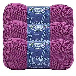 (3 Pack) Lion Brand Yarn Truboo Sparkle Bamboo Yarn, Plum