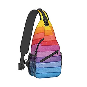 ZIMBRO Colorful Rainbow Stripe Men's sling bag casual chest cross-body bag sling backpack with USB charging port sling backpack