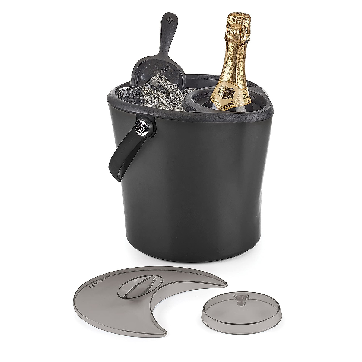 Polder Chill Station for Wine, Champagne, Spirits and More - Separate Compartment for Fresh Ice, Silicone Wiping Ring to Remove any Moisture on Bottles, Includes Plastic Scoop