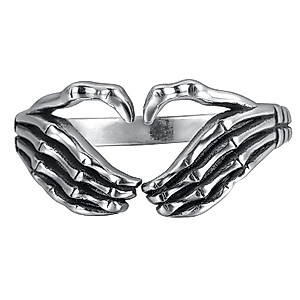 IPEPPY 925 Sterling Silver Vintage Simple Design Hand Heart Ring For Women Statement Rings Engagement Wedding Rings Jewelry Birthday Graduation Gifts