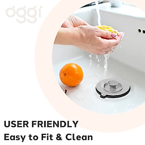 OGGI Silicone Sink Strainer & Stopper Set- Great Kitchen Sink Strainer, Silicone Drain Stopper, Sink Drain Strainer, Sink Plug 4.6˝ Diameter Rim, Black