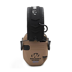 Walker's Razor Slim X-TRM Noise-Cancelling Sound-Enhancing Hunting Gun Range Shooting Electronic Earmuffs with Cooling Pads, Moisture Wicking Headband & 2 AAA Batteries, Flat Dark Earth