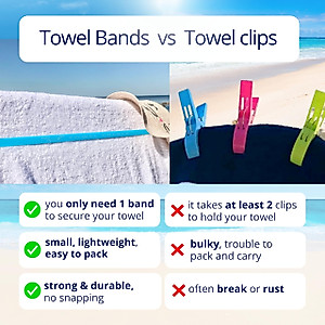 Towel Bands (6-Pack), Beach Pool & Cruise Chairs, Extra Durable, No Snapping, Cruise Ship & Beach Essentials, Great Alternative to Beach Towel Clips (3 Regular + 3 Glow in The Dark)
