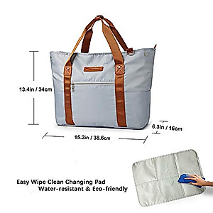 Baby Large Diaper Bag, Maternity Nappy Tote Bags for Mom Organizer Multi-Function Travel Shoulder Bag Waterproof with Stroller Straps, Nappy Changing Pad, Insulated Pockets Grey