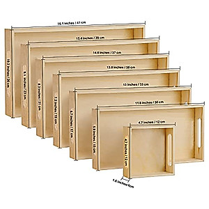 Aodaer 7 Pieces Wooden Nested Serving Trays with Handle Rectangular Shape Wood Trays Kitchen Nesting Trays for Homes, Hotels, Bars Serving Pastries, Snacks, Coffee, Tea