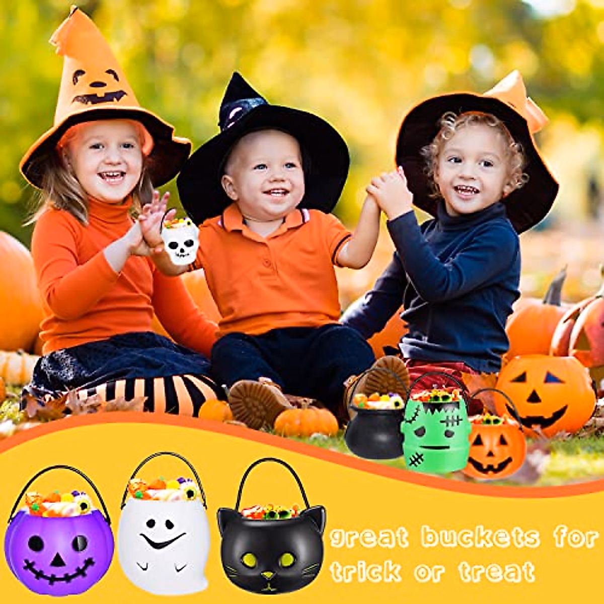 14 Pieces Halloween Candy Bucket,Mini Halloween Candy Holder,Pumpkin Ghost Cauldron Candy Bucket for Trick or Treat,Halloween Party Supplies