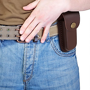 MiOYOOW Folding Knife Sheath, Portable Leather Knife Sheath Waterproof Compact Draw Knife Holster for Outdoor Hunting Camping Hiking