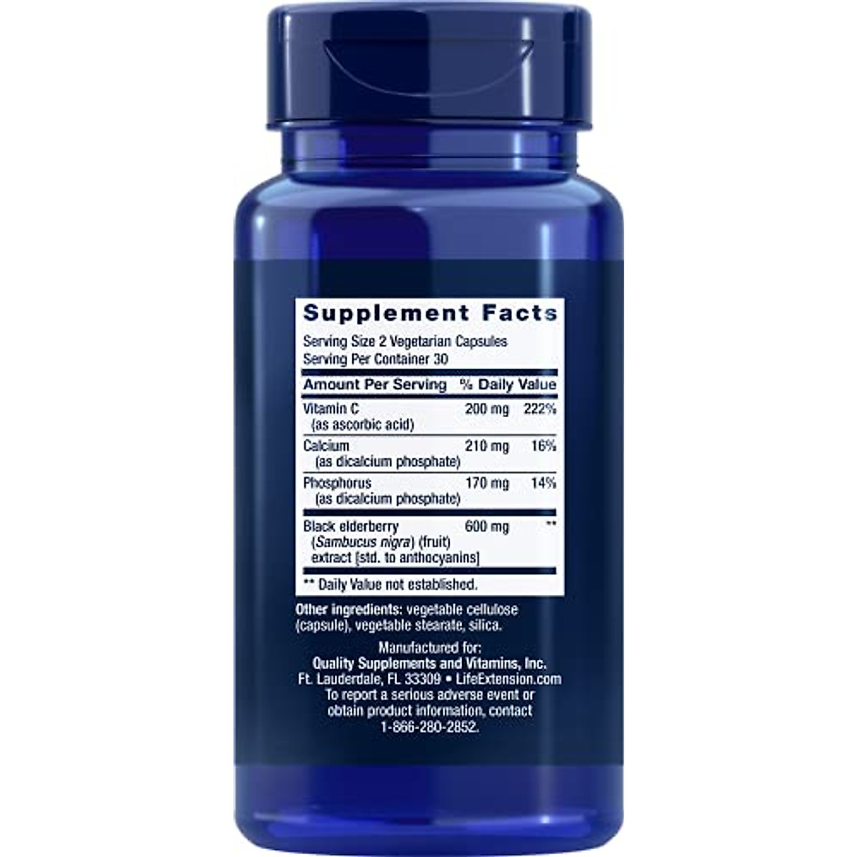 Life Extension Black Elderberry + Vitamin C - Immune System Support, Gluten-Free, Non-GMO - 60 Vegetarian Capsules