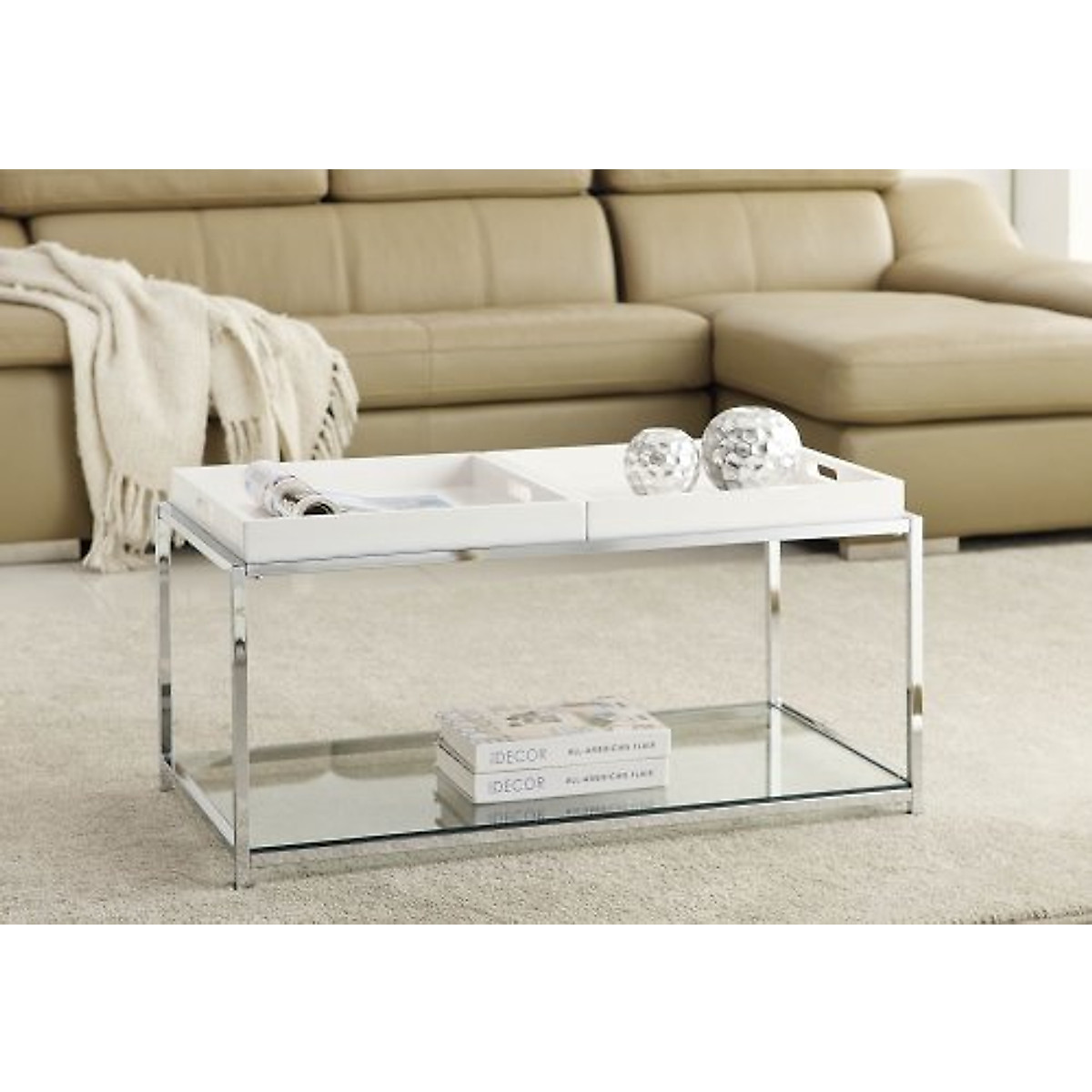 Convenience Concepts Palm Beach Coffee Table with Shelf and Removable Trays, White