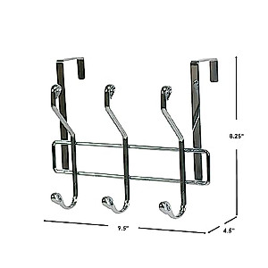 Home Basics 3 Dual Hook Over the Door Hanging Organizing Rack, Multi-purpose for Hanging Clothes, Towels, Coats, Rust Resistant, Chrome