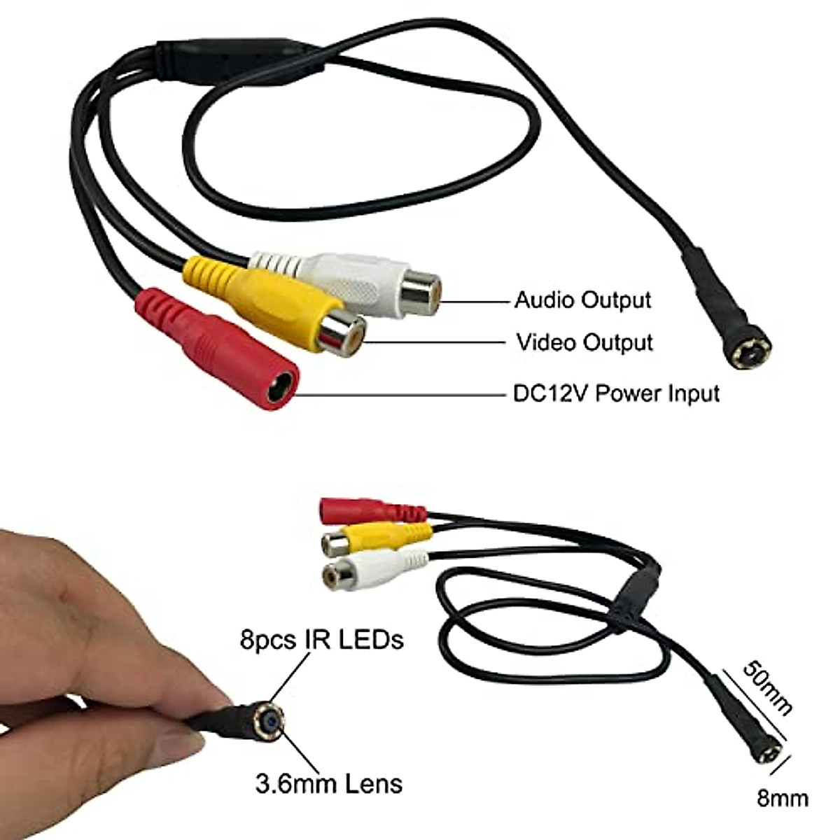 Vanxse® CCTV Mini Spy Security Camera Hd 3.6mm 90degree 1000tvl 6PCS Infrared IR LEDs Night Vision Pipe Snake Hidden Mini CCTV Surveillance Camera