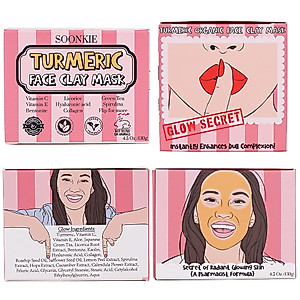 SOONKIE Turmeric face mask Vitamin C Bentonite Clay mask, Vitamin E, Skin Brightening, Skin Lightening, Dark spots lightening, anti-hyperpigmentation mask, Scar Fading & Pore refining, Skin Tone mask