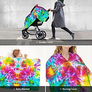 KiuLoam Retro Chevron Tie Dye Baby Car Seat Canopy, Nursing Cover Breastfeeding Scarf, Stretchy Soft Breathable Infant Carseat Cover for Babies Boys Girls