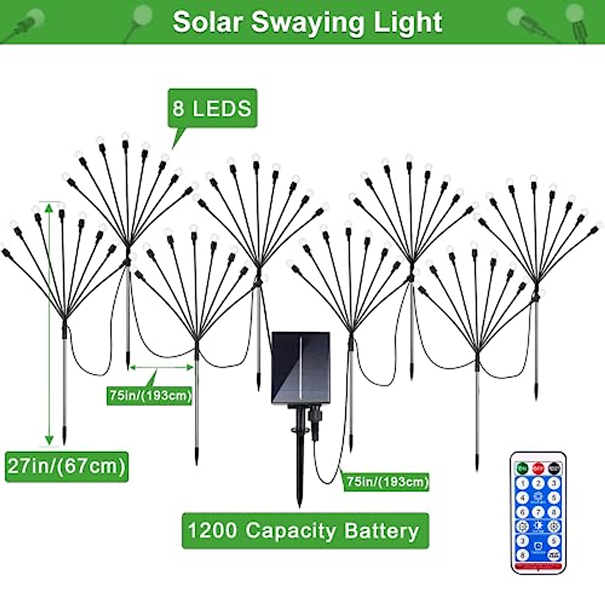 8 Pack Solar Garden Lights, Solar Firefly Lights Outdoor Waterproof 8 Modes Starburst Solar powered Swaying Lights Garden Decor for Party Patio Yard Pathway Landscape Outdoor Lights Decorative