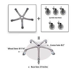 FRNIAMC Heavy-Duty Office Chair Base Replacement, Metal Stool Chair Legs Replacement Aluminum with Roller-Blade Wheels in Universal Size (Dimension: 25''