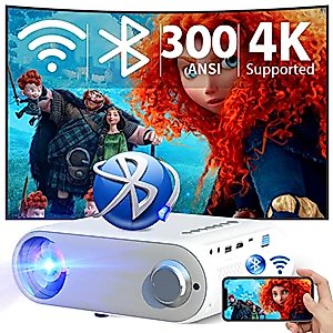 Projector with WiFi and Bluetooth, Native 1080P Outdoor Projector Max 300” Display, Compatible with TV Stick, Smartphone, Laptop, HDMI, PS4,XBOX,AV, USB, Type-C, Bluetooth Projector for Outdoor Movies
