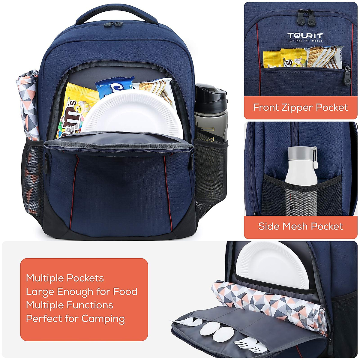 TOURIT Insulated Cooler Backpack Lightweight Backpack Cooler Bag Leak-Proof Backpack with Cooler for Men Women to Work, Picnics, Hiking, Camping, Beach, Park Day Trips, 25 Cans