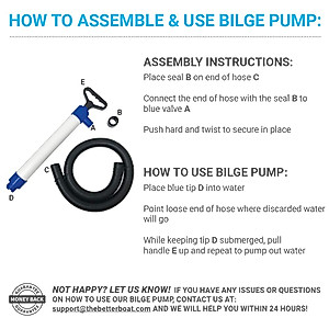 Manual Bilge Pump for Boats Kayak Canoe Hand Water Pump | Siphon Pump Bailer Kayaking Boat with Hose Portable Held 20 Gallons Per Minute Suction Marine Grade Regular