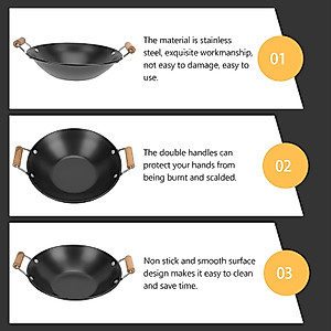 DOITOOL Japanese Shabu Pot Carbon Steel Wok Pan Stir Fry Pans with Wooden Handle Stainless Steel Pot Kitchen Cookware 9 X 11 Inch Japanese Soup Pots