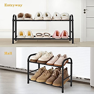 YAWSOUP 2-Tier Expandable Shoe Rack Adjustable Shoe Organizer Stainless Steel Shoe Storage Rack For Entrance Closet Doorway Garage Dorm (Black)