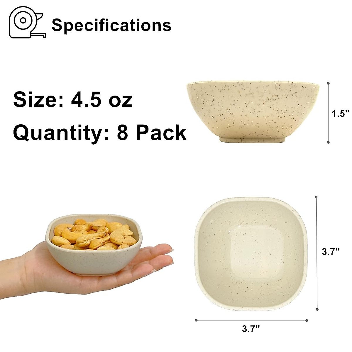 8 Pack Small Bowls, 4.5 OZ Wheat Straw Bowls Soy Sauce Dish, Unbreakable Dessert Bowls, Assorted Colors Dipping Sauce Cups, Small Plastic Bowls Prep Bowls for Side Dishes, Dessert, Snacks, Sauce