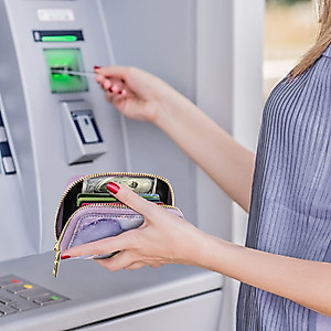 Fintie RFID Credit Card Holder, Small Leather Card Case Wallet w/Zipper Coin Pocket for Women (Lilac Marble)