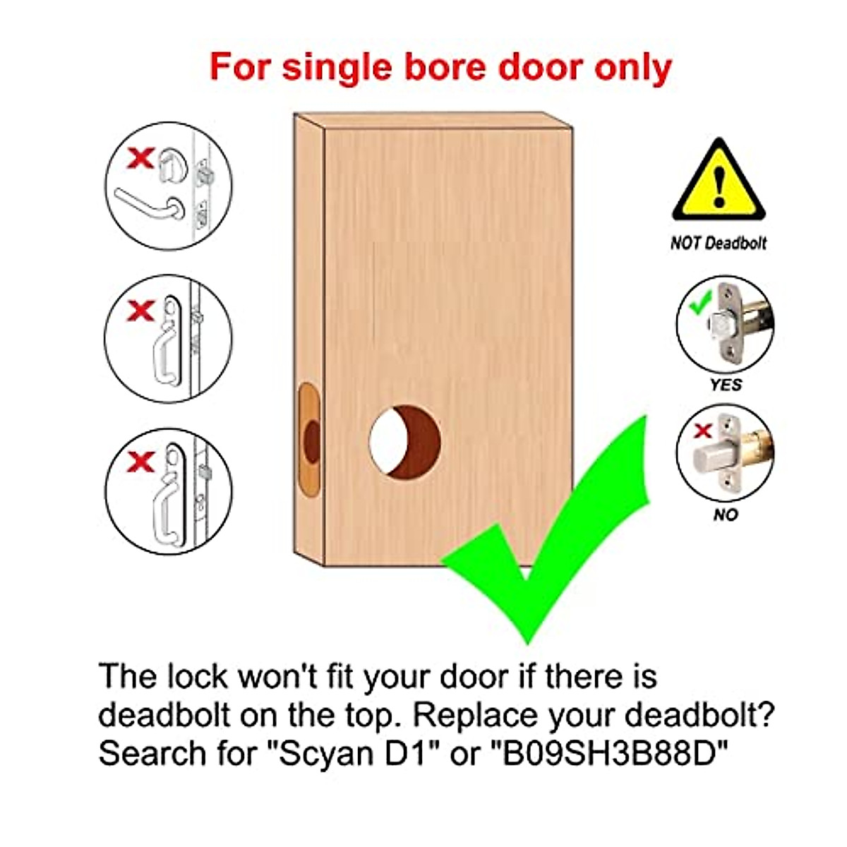 Smart Door Lock, Keyless Door Lock, SCYAN X2 Handle Lock with Touchscreen Keypad Access, Auto Locking, for Home, Office, Airbnb, Rental House (Satin Nickel)