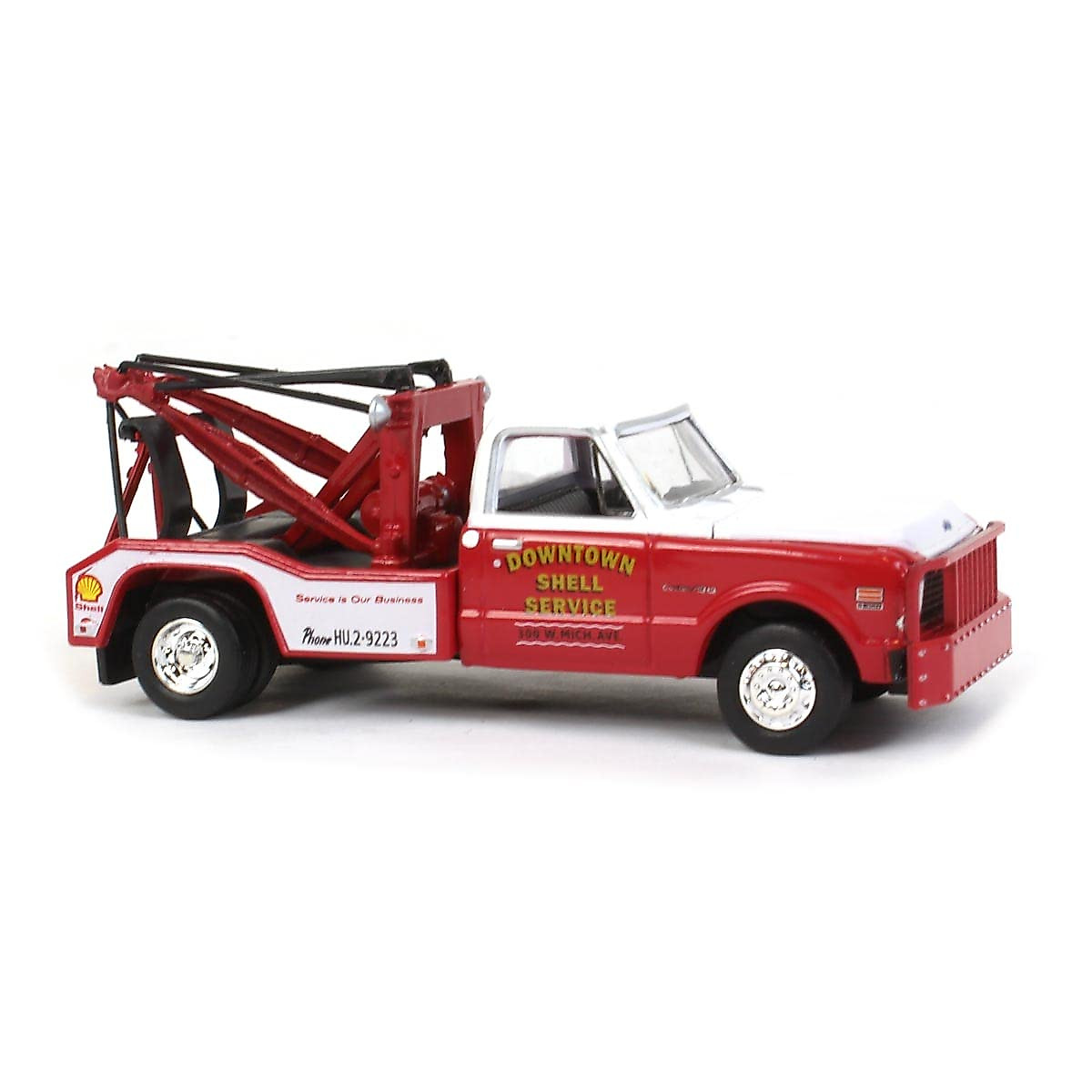 1972 Chevy C-30 Dually Wrecker Tow Truck Red and White Downtown Shell Service Dually Drivers Series 8 1/64 Diecast Model Car by Greenlight 46080 B
