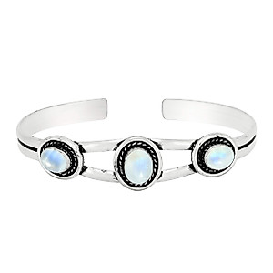 4.40 Cts Moonstone Bangle For Women Silver Overlay Handmade Vintage Boho Style Jewelry Mother's Day Gifts For Mom Wife