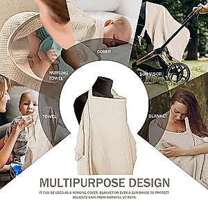 HealthSTEC Baby Nursing Cover - 360° Full Privacy Breathable Cotton Built-in Burp Cloth & Pocket - Versatile Cover for Breastfeeding Car Seat Shopping Cart Stroller (Khaki)