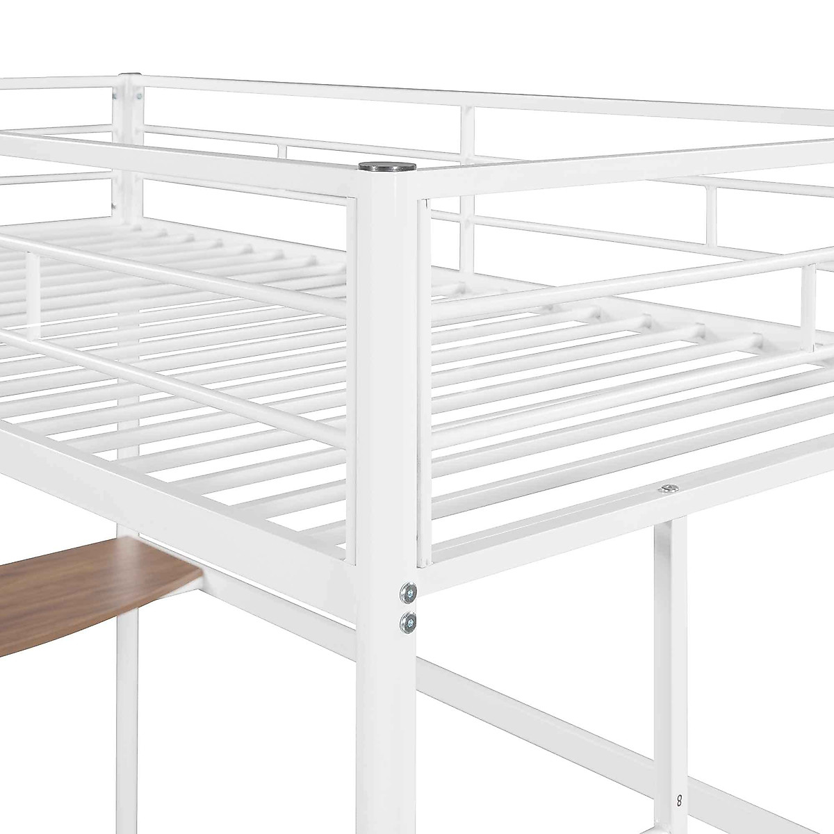 ATY Metal Bunk Beds Twin Over Full Size, L Shaped Steel Bedframe w/Desk & Built-in Ladder and Full-Length Guardrail, No Box Spring Needed, White