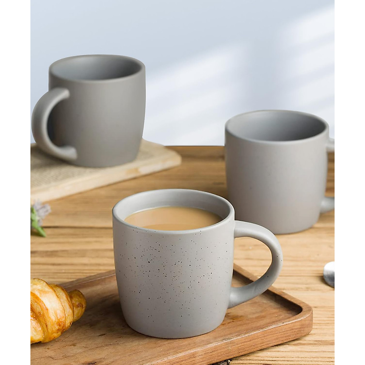 famiware Speckled Coffee Mugs Set of 4, 13oz Large Stoneware Coffee Mugs, Modern Coffee Mugs Set with handle for Tea, Latte, Cappuccino, Milk, Cocoa, Dark Grey………