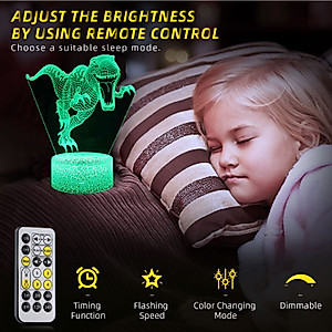通用 Dinosaur Night Light Toys 3D Lamp for Kids 7 Colors Changing with Smart Touch & Remote Control & Timer for Boys Bedroom Decor As Birthday Gifts Idea