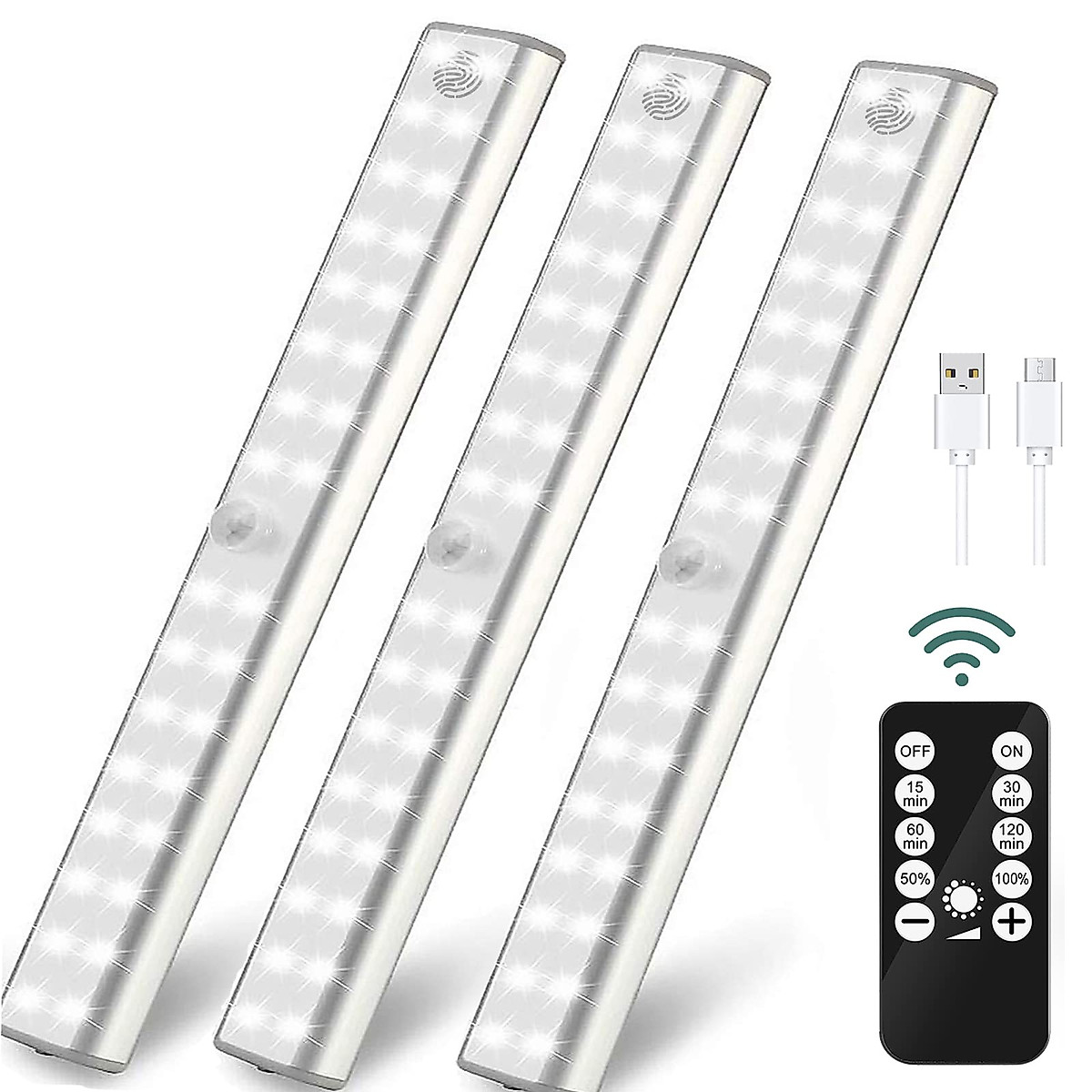 Litake Under Cabinet Lighting Rechargeable,32 LED Wireless Closet Lights with Remote,Dimmable LED Light Bar with Magnetic Strip for Kitchen Cabinets,3 Packs