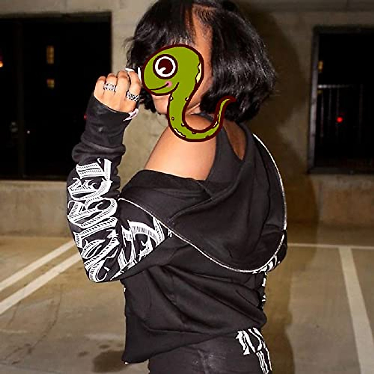 YEOU Women Rhinestone Y2K Spider Skeleton Hoodies Punk Jackets Streetwear Goth Harajuku Oversized Zip Up Hoodie