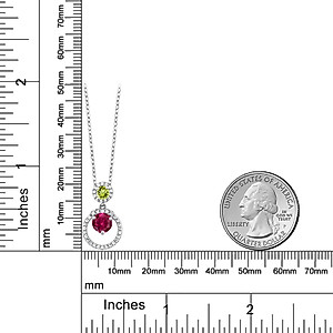 Gem Stone King 925 Sterling Silver Red Created Ruby and Green Peridot Pendant Necklace For Women (1.90 Cttw, Gemstone July Birthstone, Round 6MM and 4MM)