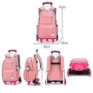 LAMOGRAFY Rolling Backpack for Kids Elementary Students with Wheel Travel Backpack Girls Solid Color School Bag