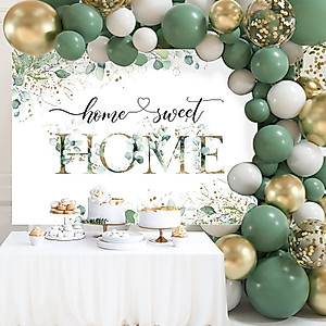 Mocsicka Housewarming Home Sweet Backdrop 7x5ft Greenery Eucalyptus Leaves Bridal Shower Party Decorations Banner New House Party Decor Photography Background
