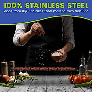 MIU Stackable Cooling Racks for Cooking and Baking with Folding Legs, Multi Tier, Set of 2, Black, Wire Grid Stainless Steel, Kitchen Counter and Oven Safe