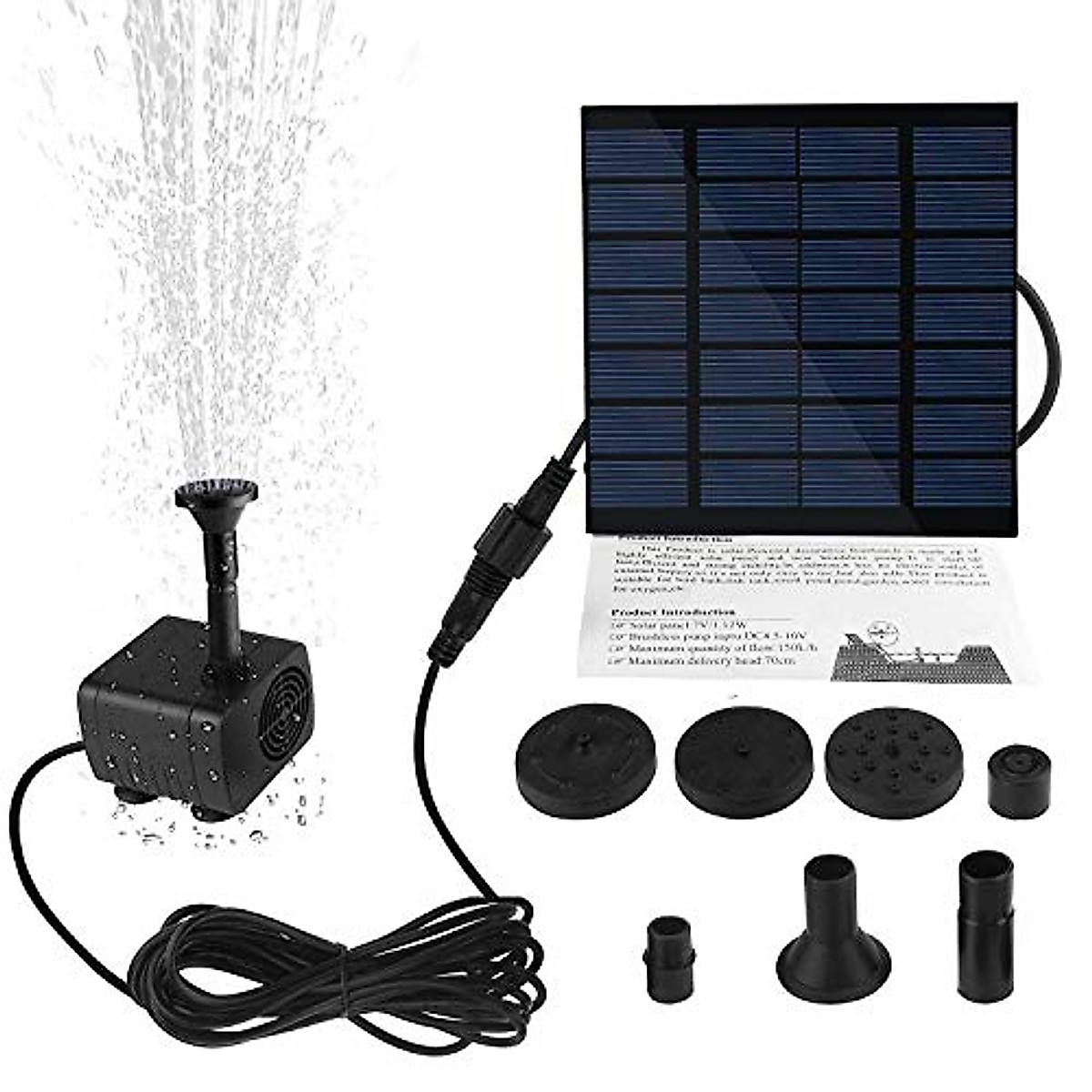 Feadem Mini Solar Fountain Pump, Solar Water Pump Power Panel Kit Submersible Brushless for Garden Water Circulation/Pond Fountain (7V 1.2W)