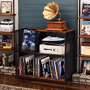 Huxitocan 3 Tier Record Player Stand Holds Up to 300 Albums with 4 Adjustable Divider for Turntable Stand, Large Vintage Record Player Table with Vinyl Record Holder Cabinet-Patent Pending