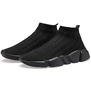 Santiro Mens Running Shoes Casual Slip on Shoes Breathable Walking Athletic Tennis Shoes Lightweight Knit Sock Sneakers for Men All Black 12 US