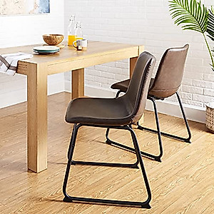 CangLong Faux Leather Armless Dining Chairs with Black Metal Base Faux Leather Bucket Seat, (2 PCS 18" inch), PU Brown