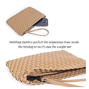 Spring & Summer Handmade Woven Tote Handbag, Vegan Leather, (Light Brown)