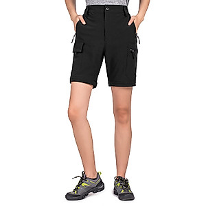 Wespornow Women's-Hiking-Pants Convertible-Zip-Off-Quick-Dry-Pants for Cargo, Camping, Travel, Outdoor, Fishing, Safari (Black, Large)