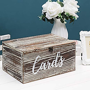 MyGift Torched Wood Gift Card Box - Decorative Wedding Card Box, Party Cards and Stationery Holder with Slotted Lid & Antique Hinge Lock